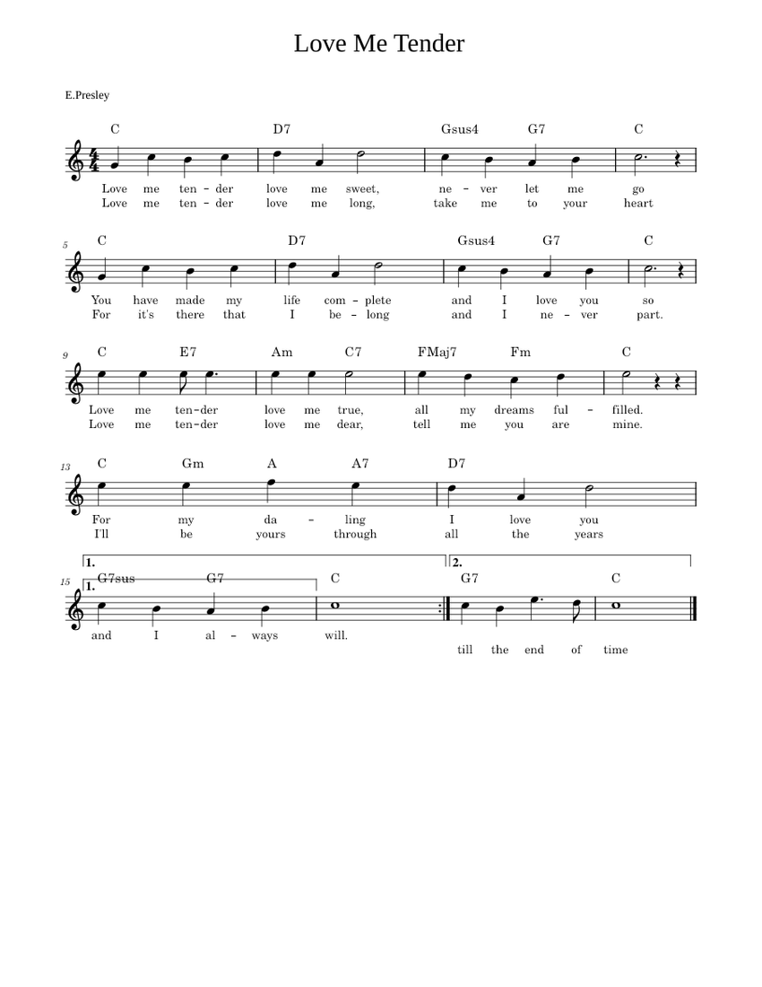 Love me tender – Elvis Presley Love me Tender jn Sheet music for Piano ...