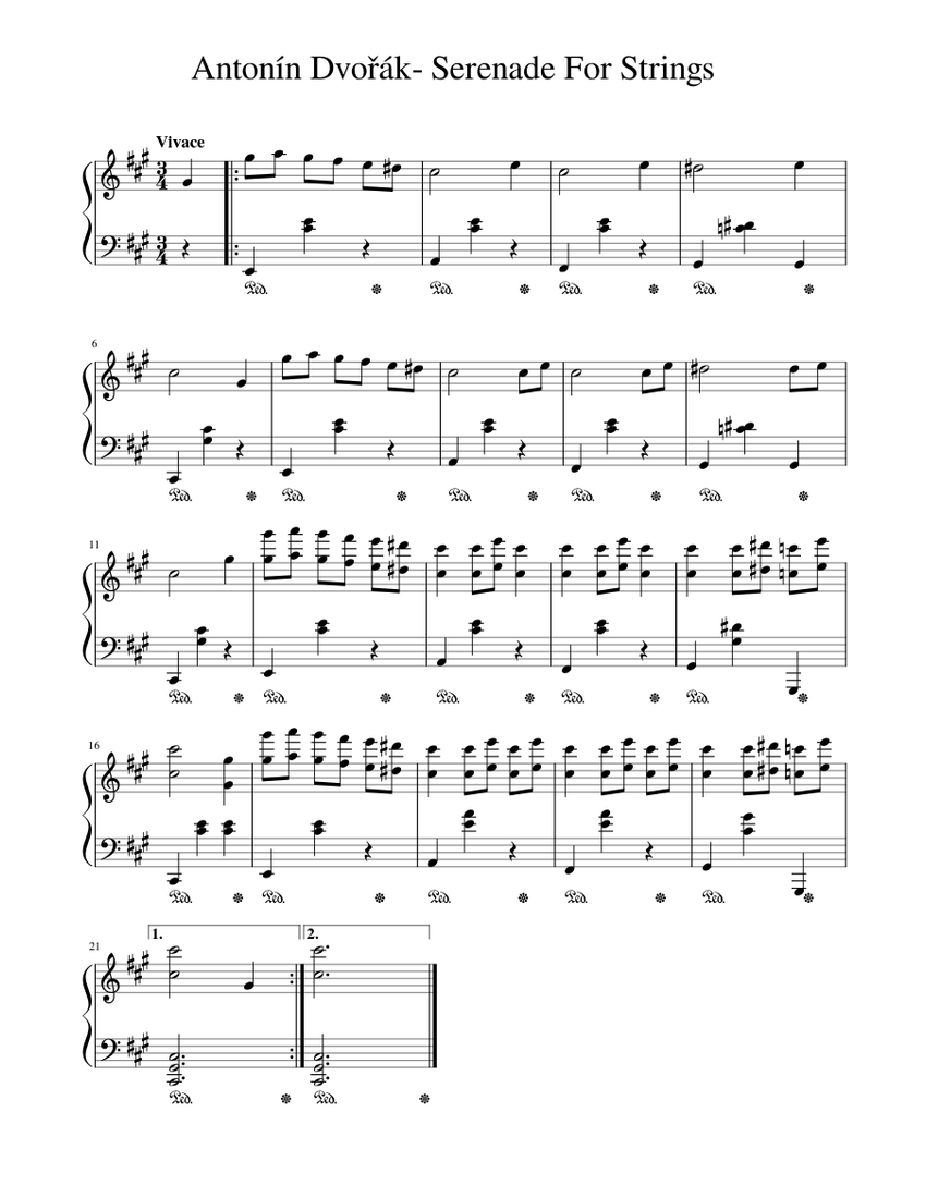 Antonín Dvořák-Serenade For Strings Piano Sheet music for Piano (Solo) | Download and print in ...