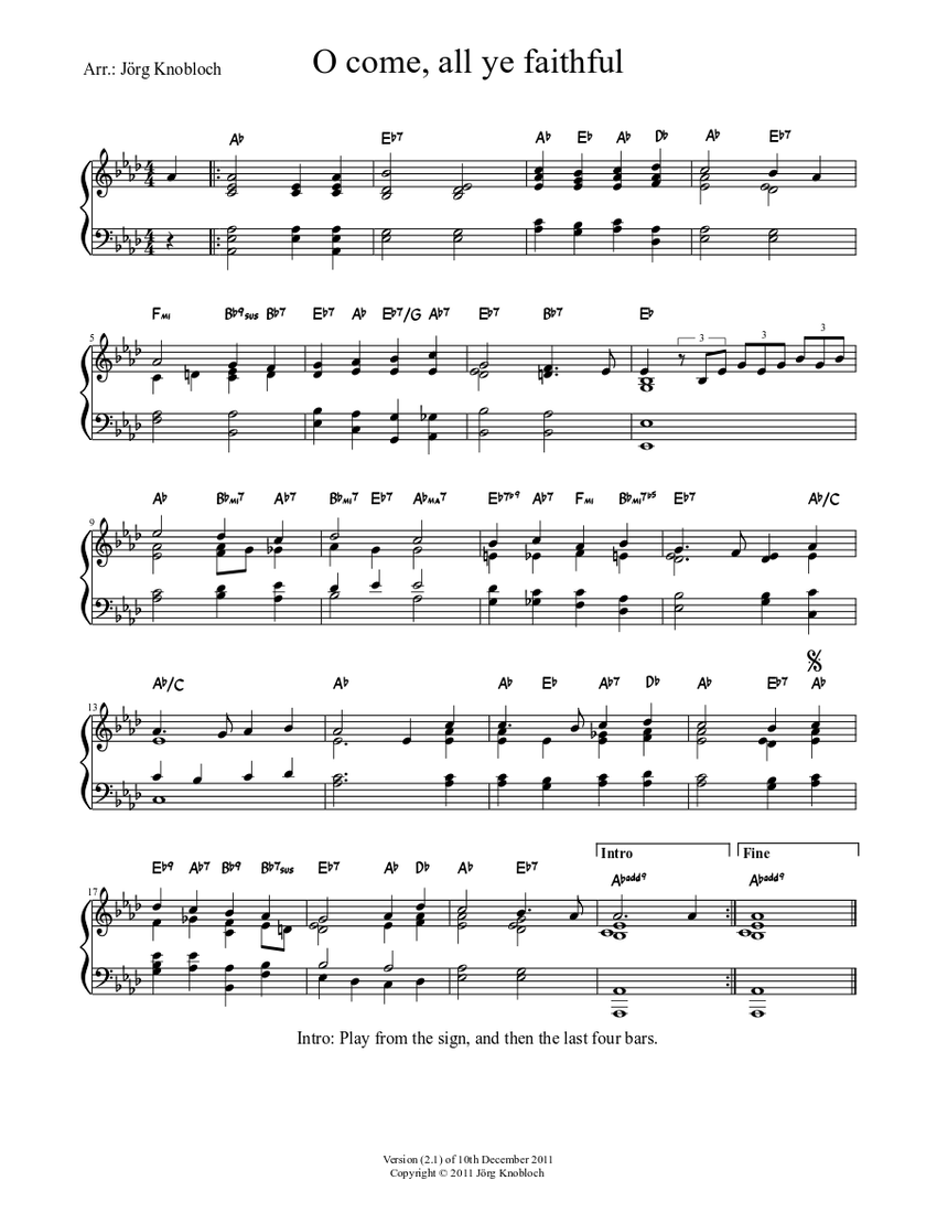 O come, all ye faithful (Adeste fideles) Sheet music for Organ (Solo ...