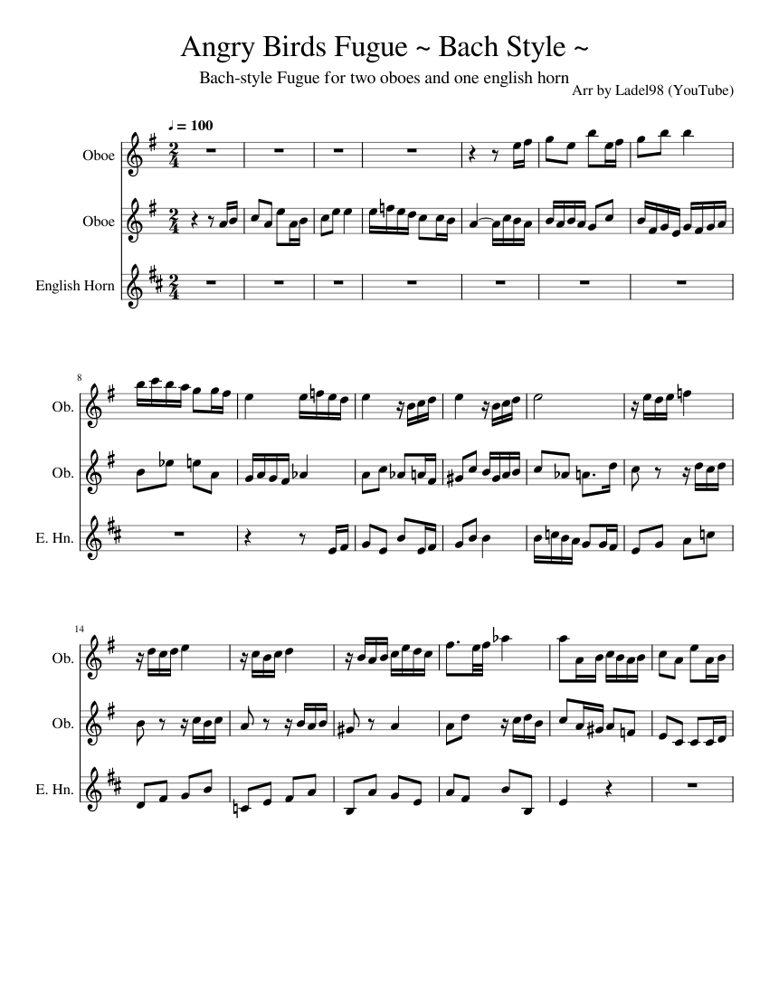 Angry birds Sheet music for Oboe (Woodwind Trio) | Musescore.com