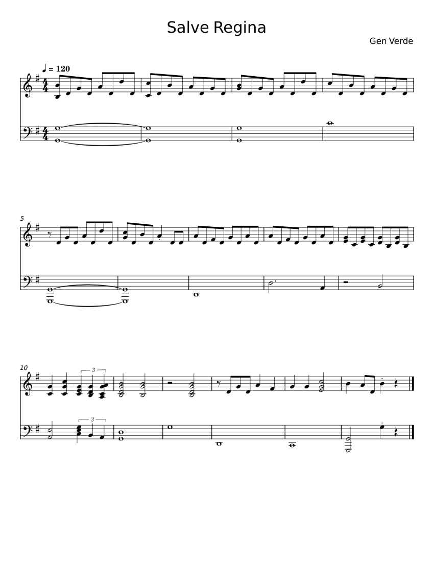 Salve Regina - Gen Verde Sheet Music for Piano (Solo) Easy | MuseScore.com