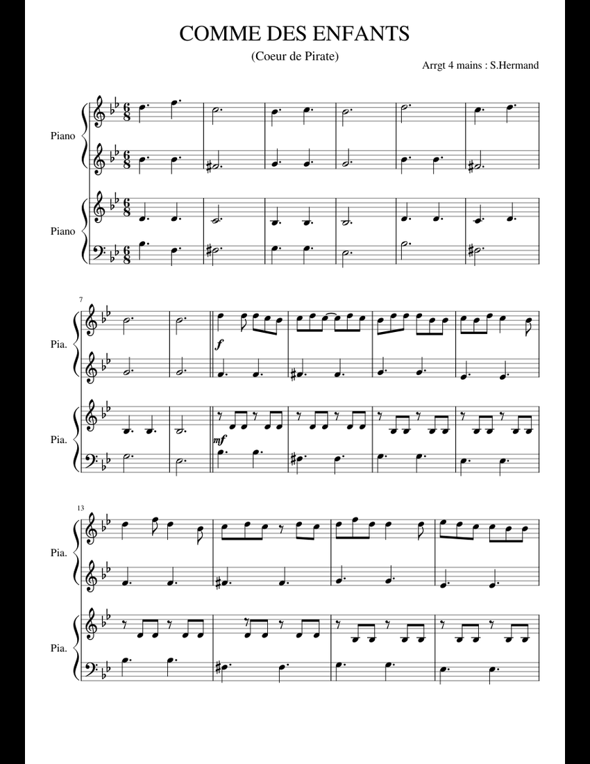 COMME DES ENFANTS de Coeur de Pirate sheet music for Piano download ...