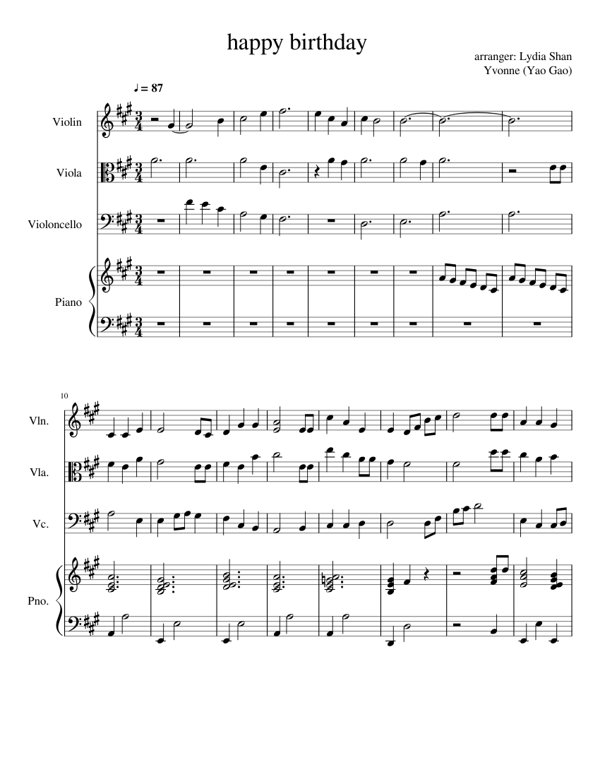 Happy Birthday sheet music for Violin, Piano, Viola, Cello download ...
