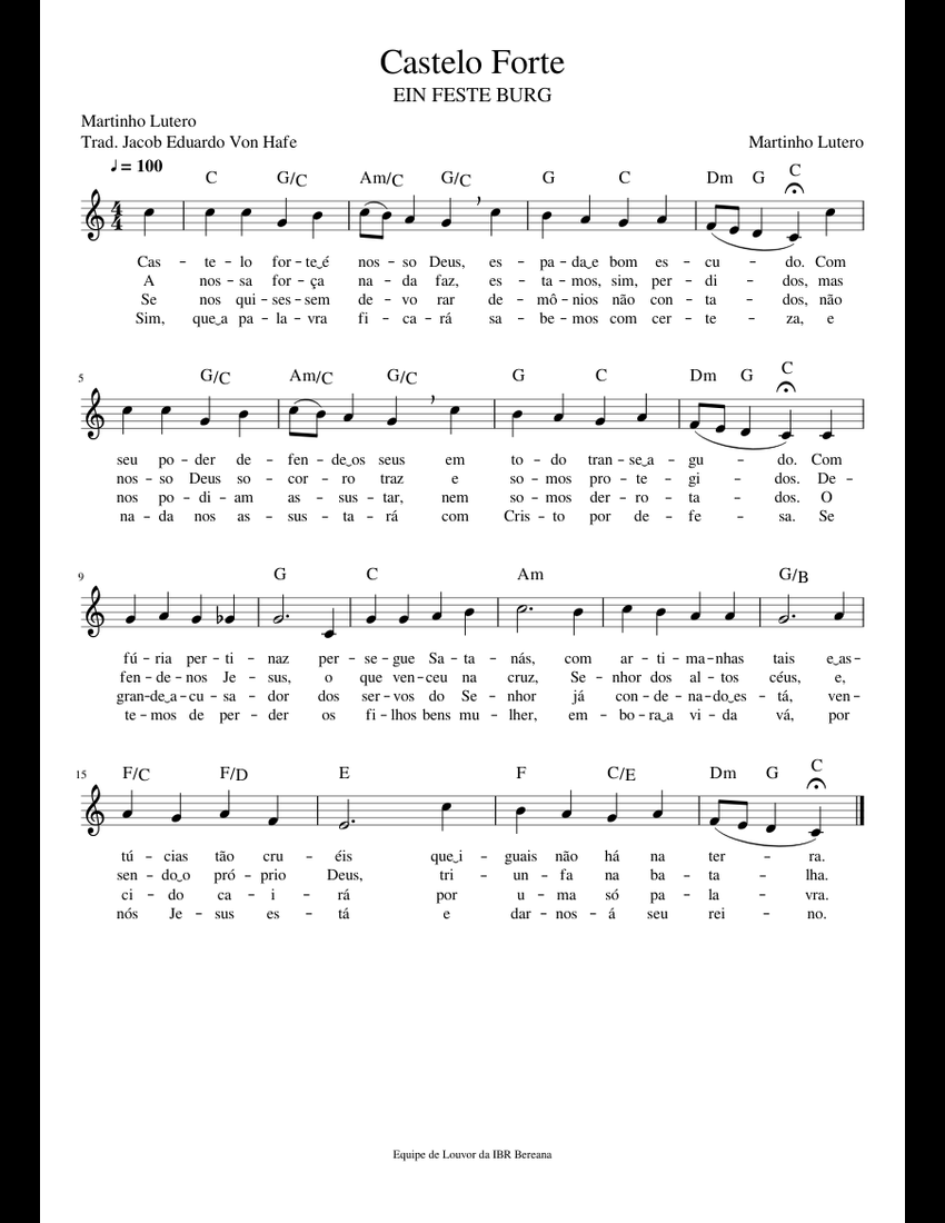 Castelo Forte (Ein Feste Burg) sheet music for Piano download free in ...
