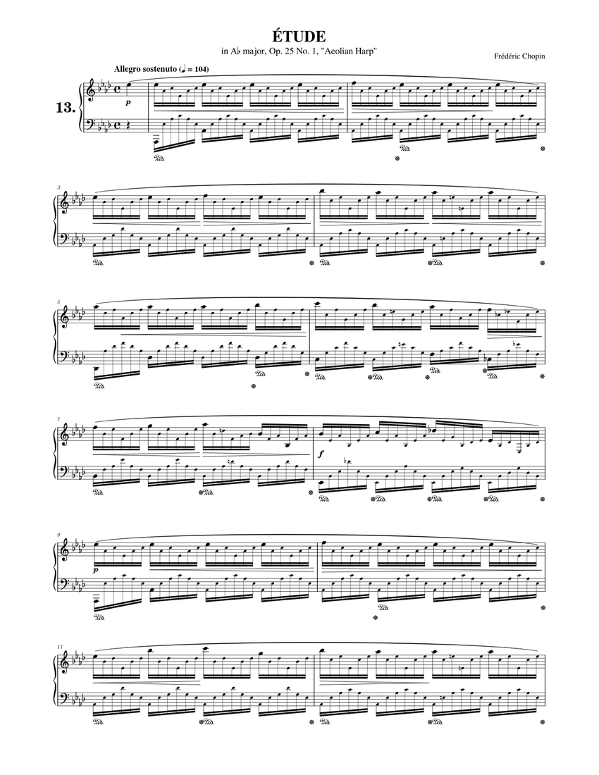Frédéric Chopin: Étude Op. 25 No. 1 in A-flat major "Aeolian Harp" Sheet music for Piano (Solo ...