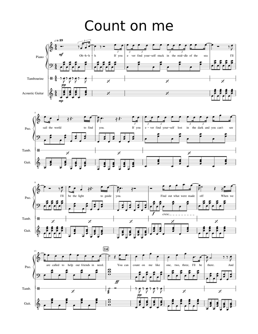 Count on me Sheet music for Piano, Guitar, Tambourine (Mixed Trio ...
