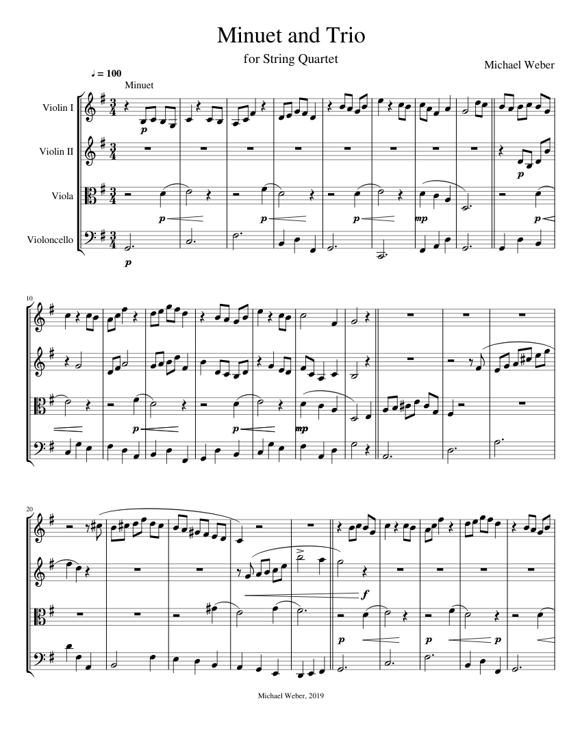 Minuet and Trio sheet music for Violin, Viola, Cello download free in ...