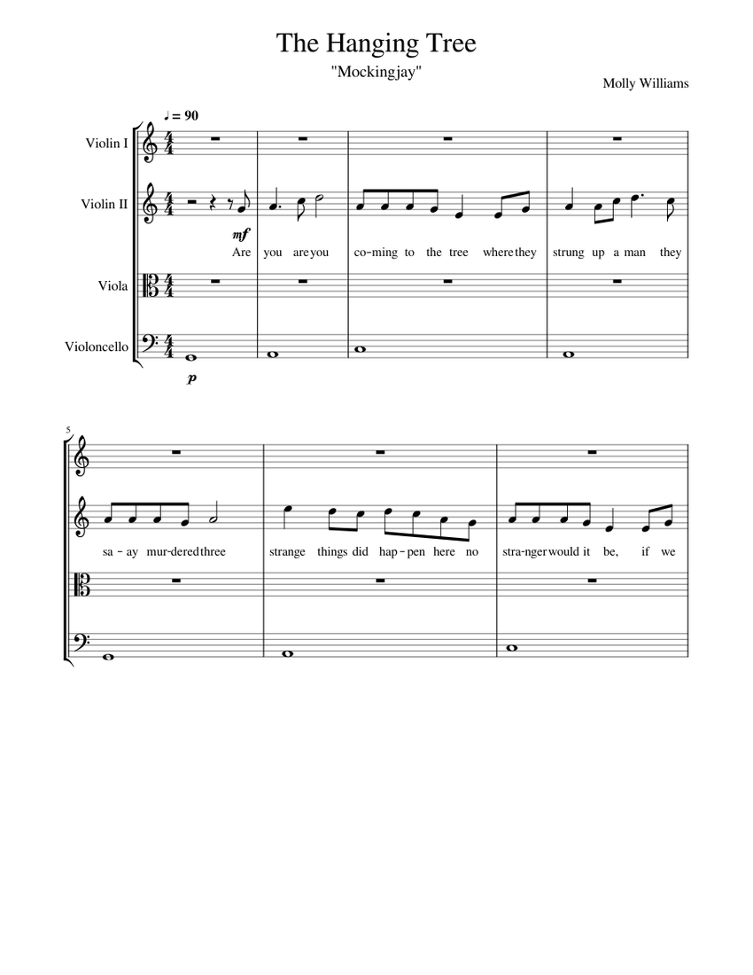 The Hanging Tree Sheet music for Violin, Cello, Viola (String Quartet ...