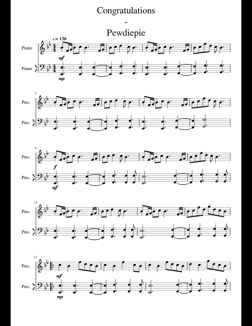 Congratulations sheet music for Piano download free in PDF or MIDI