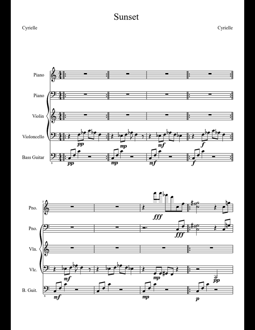 Sunset sheet music download free in PDF or MIDI