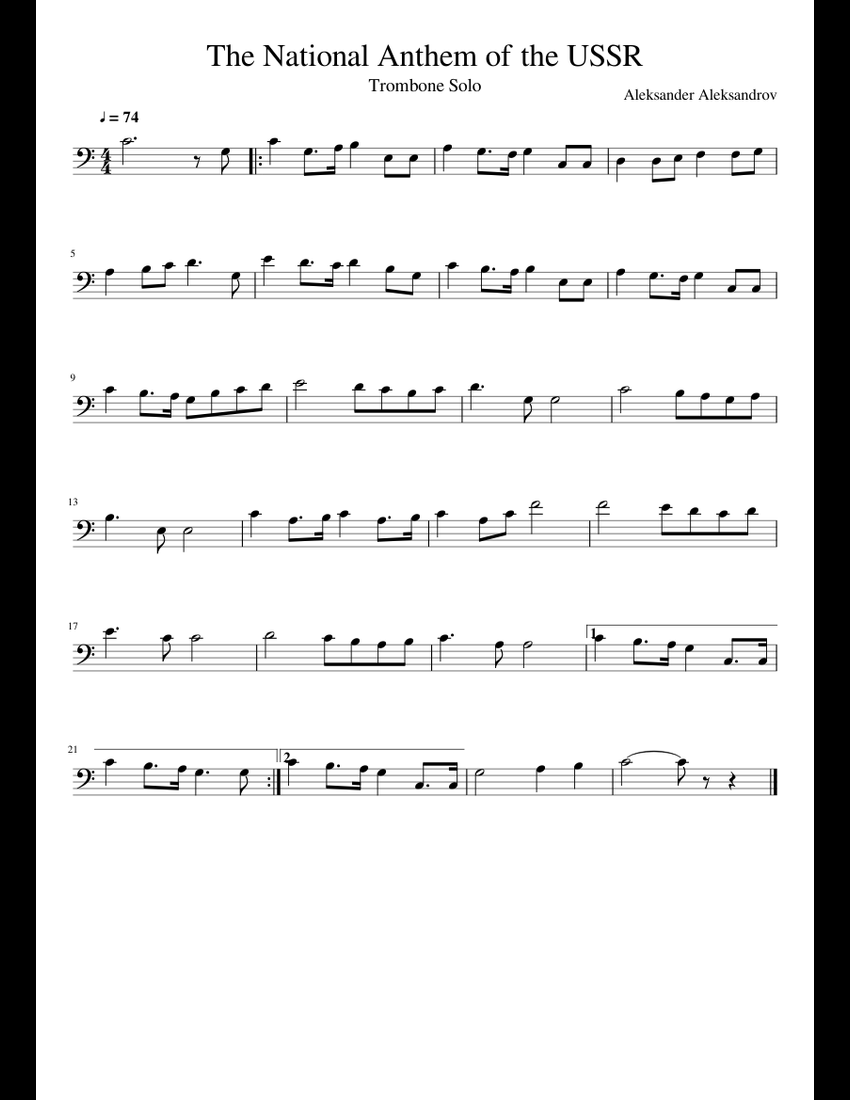 The National Anthem of the USSR - Trombone Solo sheet music for ...