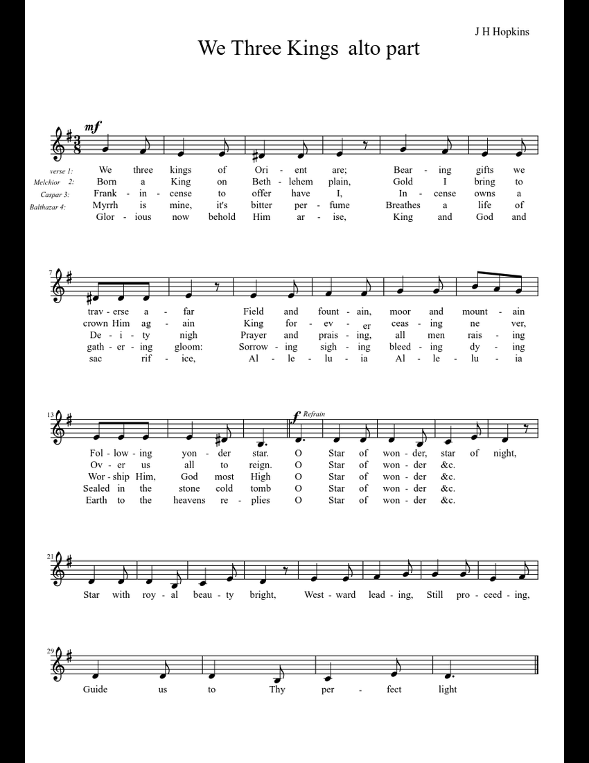 We Three Kings (Alto) sheet music for Piano download free in PDF or MIDI