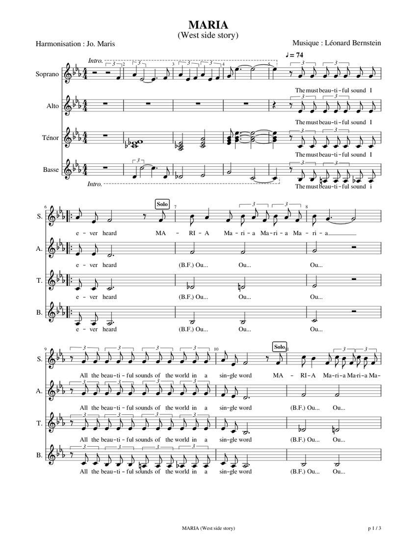 Maria - West Side Story (SATB MuseScore) Sheet music for Voice ...