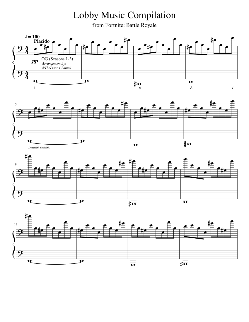 Lobby Music Compilation [Fortnite: Battle Royale] sheet music for Piano ...