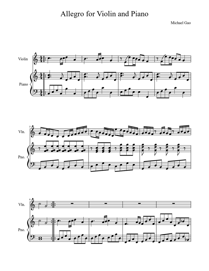 Allegro for Violin and Piano Sheet music for Piano, Violin (Solo ...