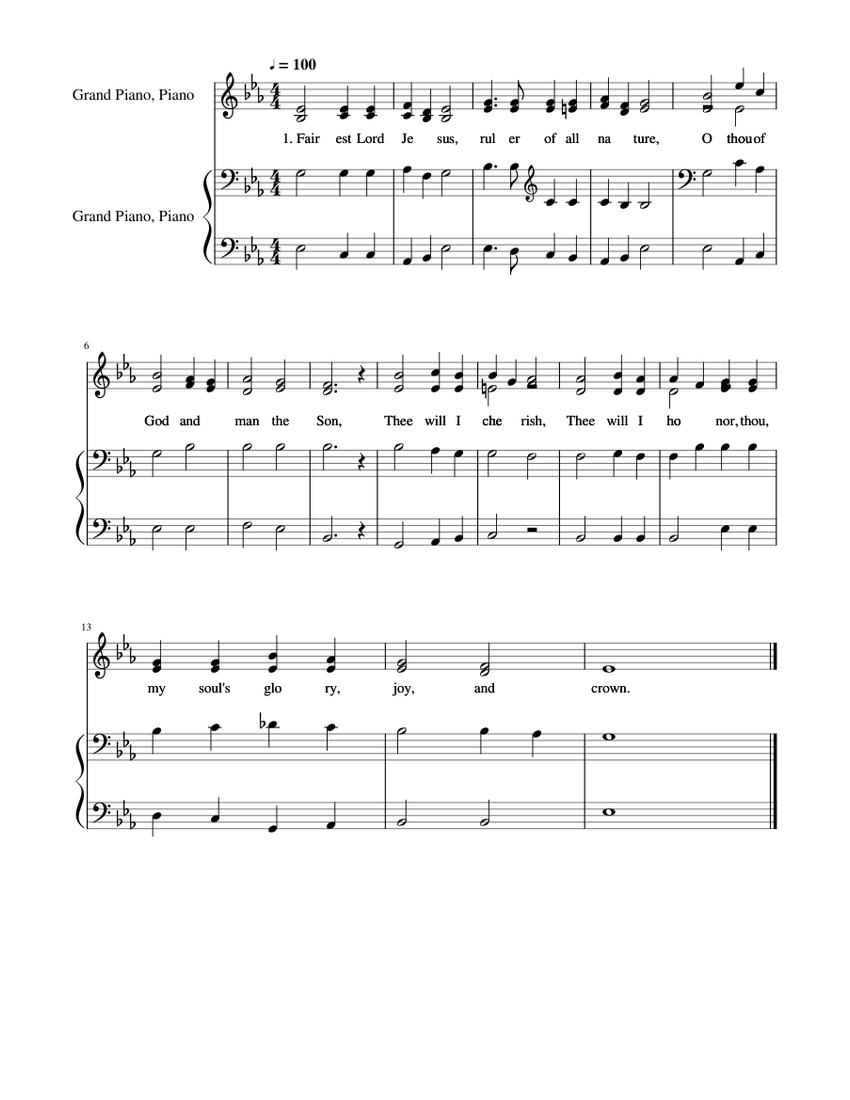 Fairest Lord Jesus sheet music for Piano download free in PDF or MIDI
