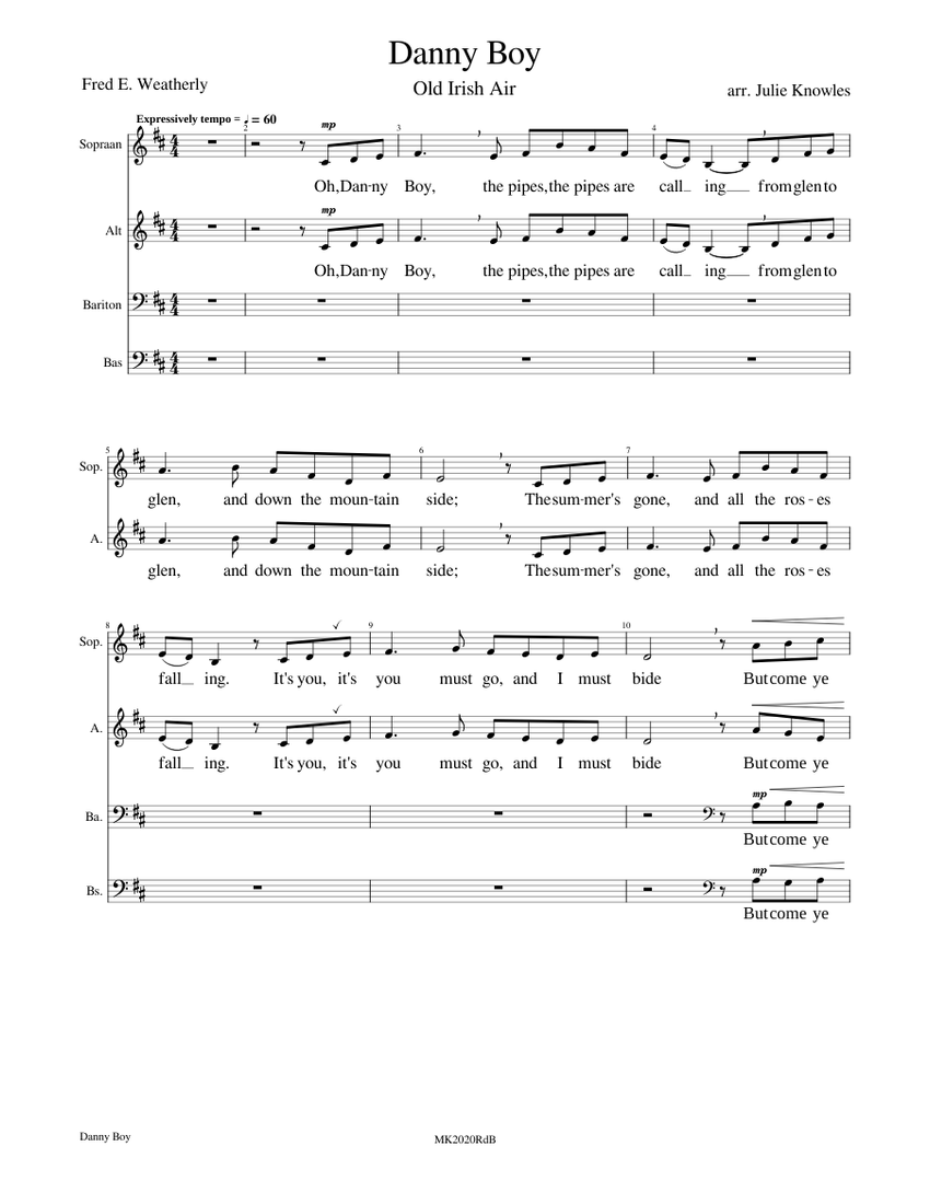 Danny Boy - SATB Sheet music for Piano | Download free in PDF or MIDI ...