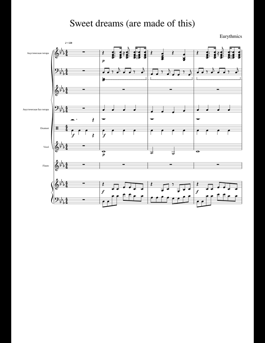 Sweet dreams 1 sheet music for Violin, Flute, Piano, Guitar download ...