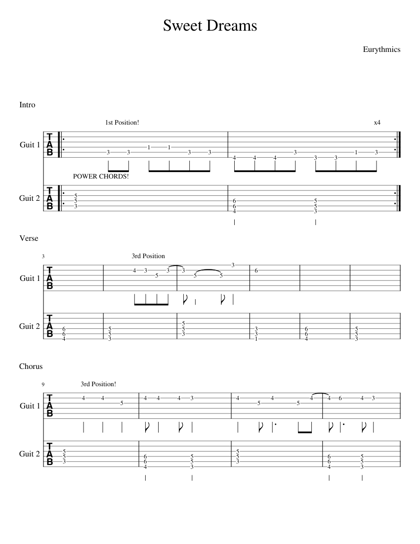 Sweet Dreams Sheet music for Guitar, Guitar (Mixed Duet) | Musescore.com