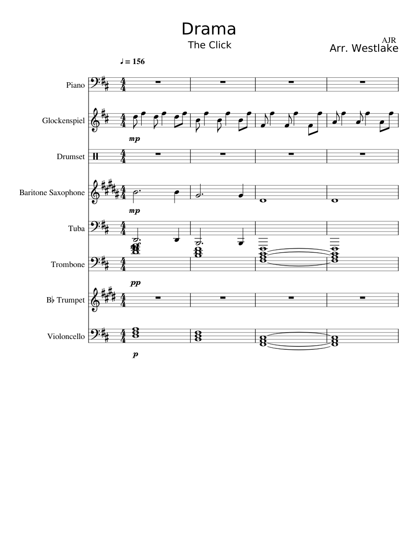 Drama | AJR sheet music for Piano, Percussion, Baritone Saxophone, Tuba ...
