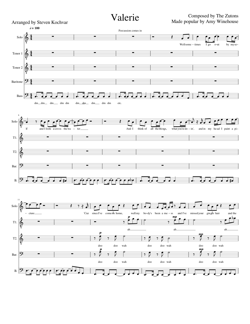 Valerie Sheet music for Tenor, Bass, Baritone (A Capella) | Musescore.com