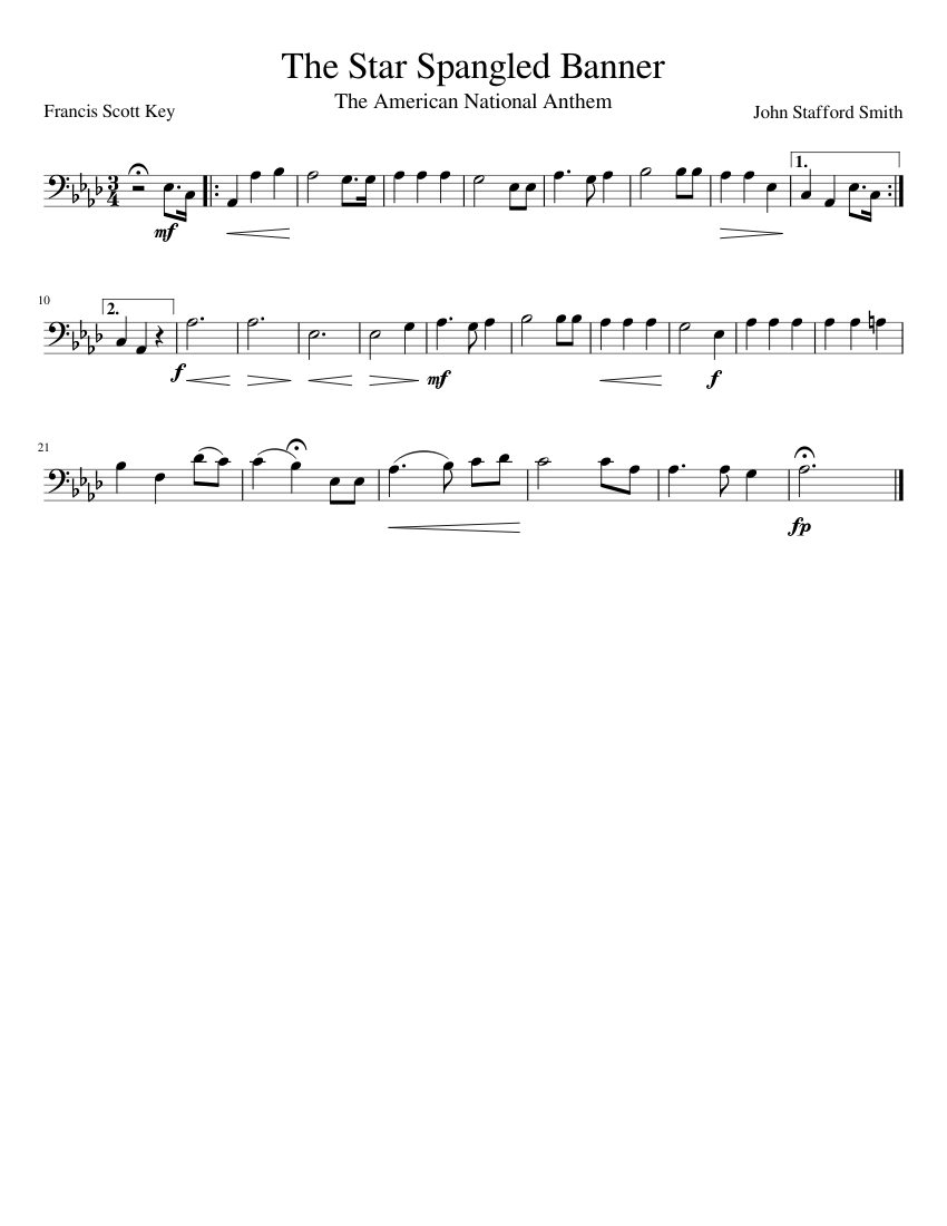 The Star Spangled Banner (Harmony) sheet music for Trombone download ...