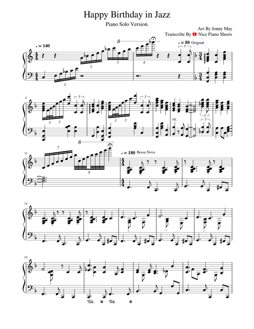 Happy Birthday Song in Jazz ｜Arr. By Jonny May Sheet music for Piano ...