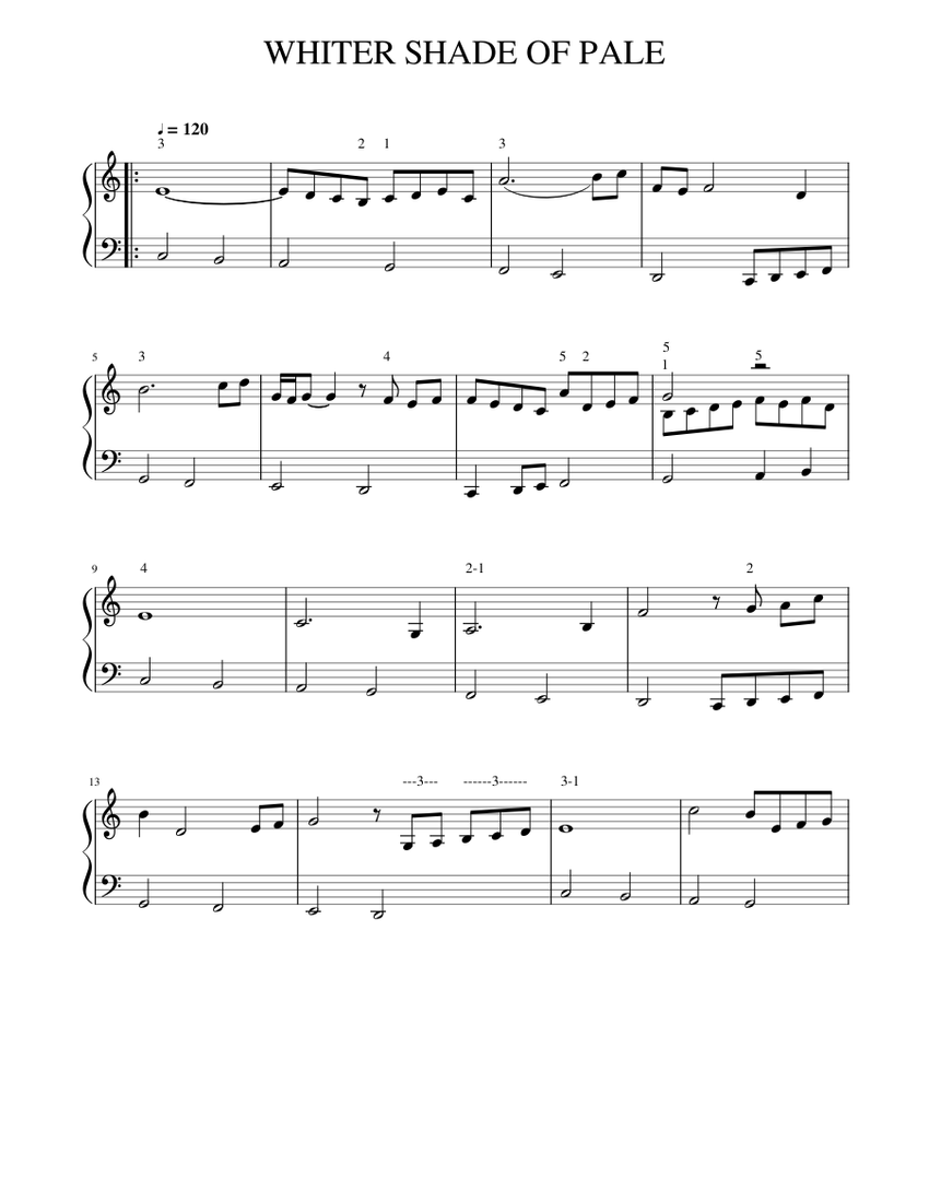 WHITER SHADE OF PALE - EASY PIANO OR ORGAN Sheet music for Piano (Solo ...