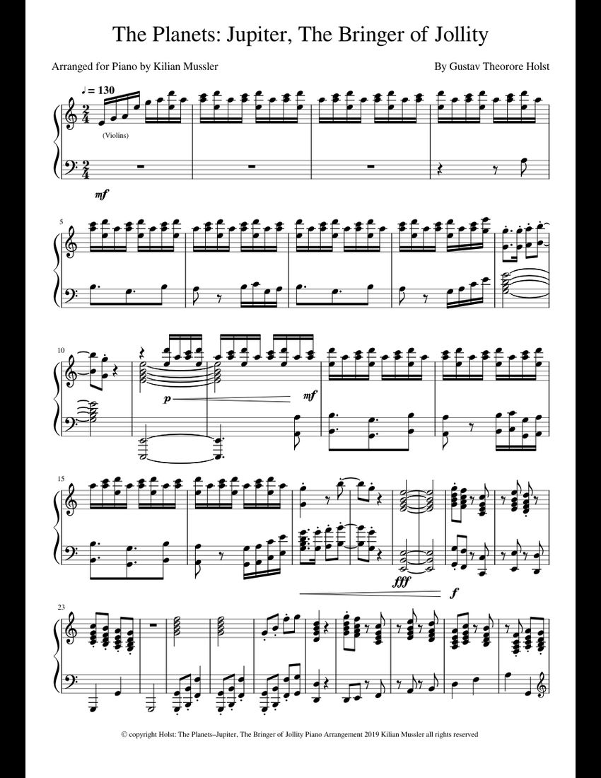Jupiter- The Bringer of Jollity sheet music for Piano download free in ...