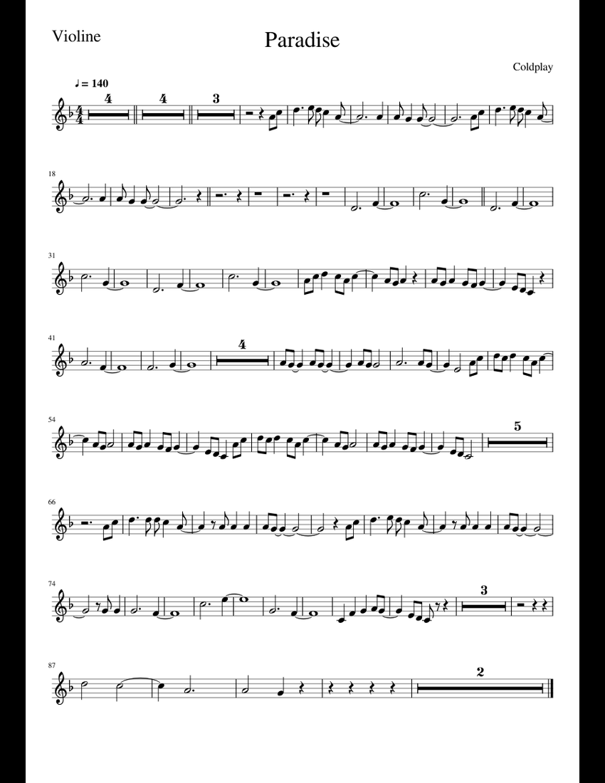 Paradise-vi sheet music for Violin download free in PDF or MIDI