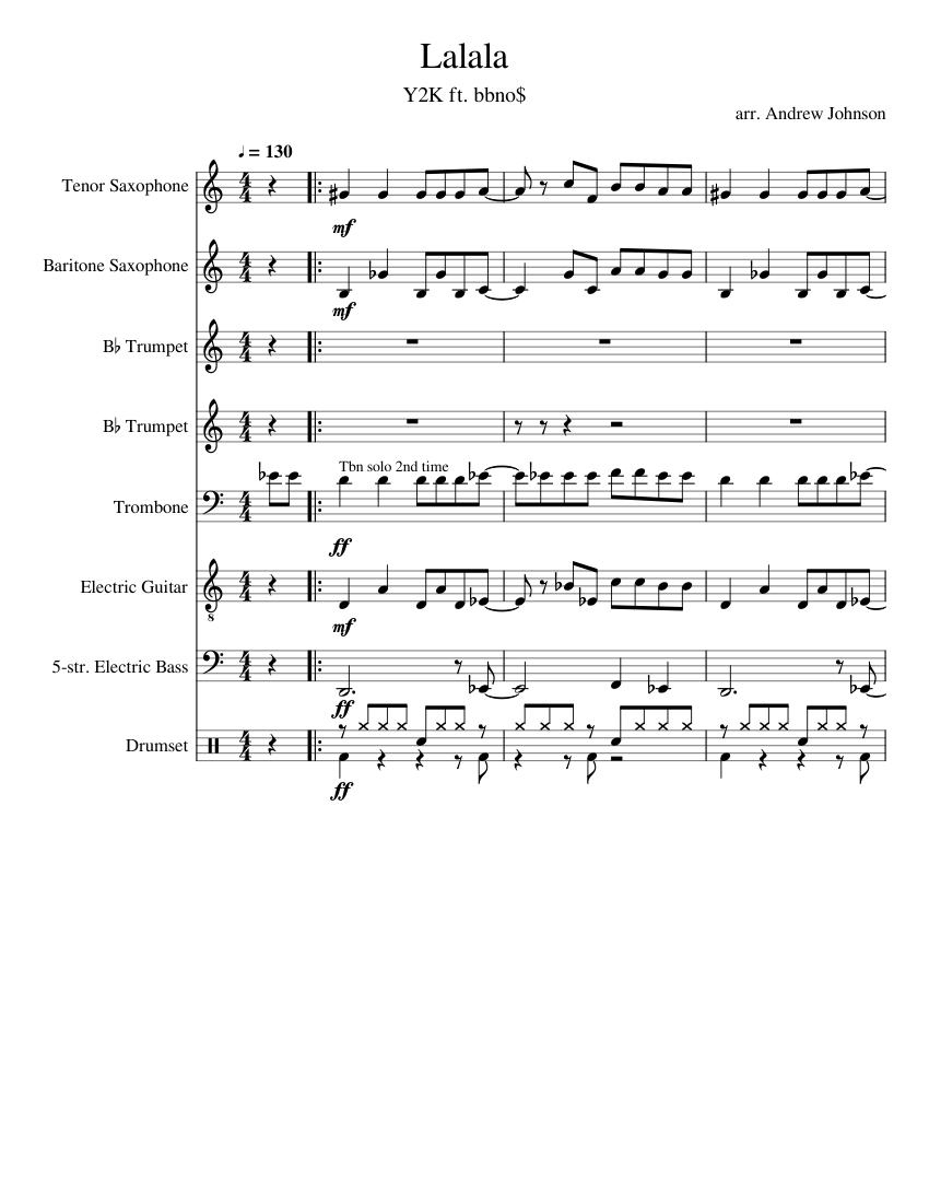 Lalala - Y2K, bbno$ sheet music for Tenor Saxophone, Baritone Saxophone ...