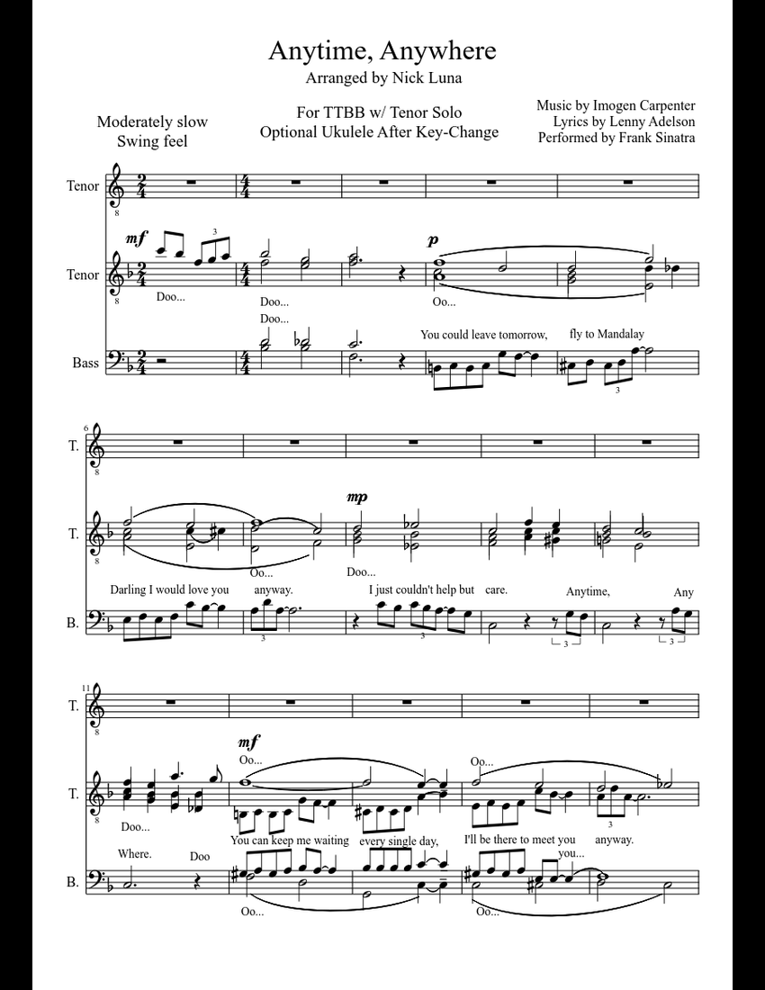 Anytime, Anywhere sheet music download free in PDF or MIDI