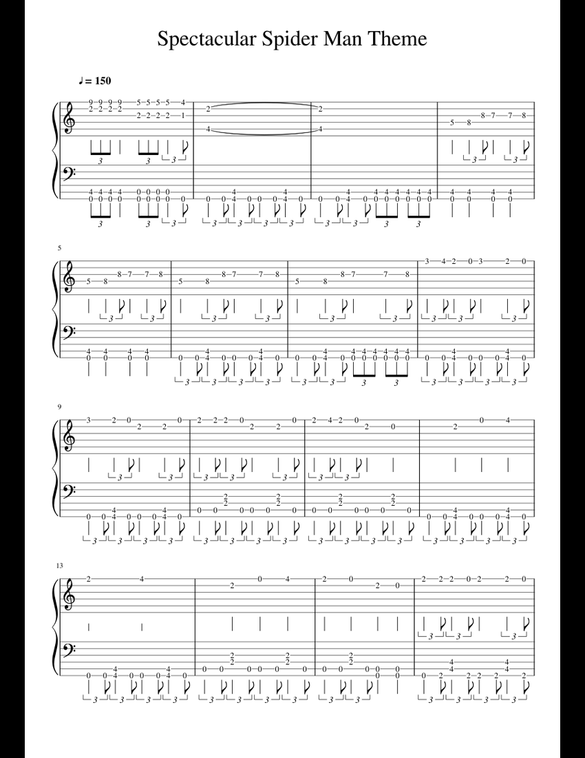 Spectacular Spider-Man Theme (Guitar Tab) sheet music for Guitar ...