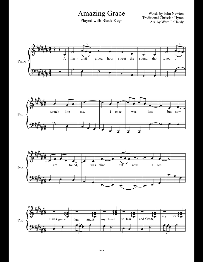 Amazing Grace sheet music download free in PDF or MIDI