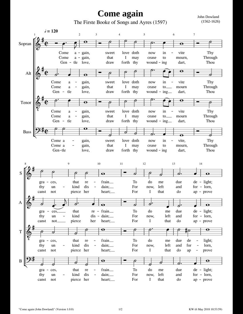 Come again sheet music for Piano download free in PDF or MIDI