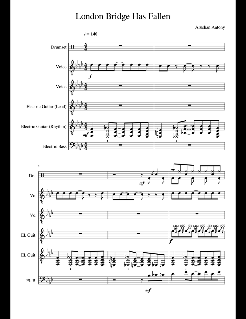 London Bridge Has Fallen sheet music for Percussion, Tenor Saxophone ...