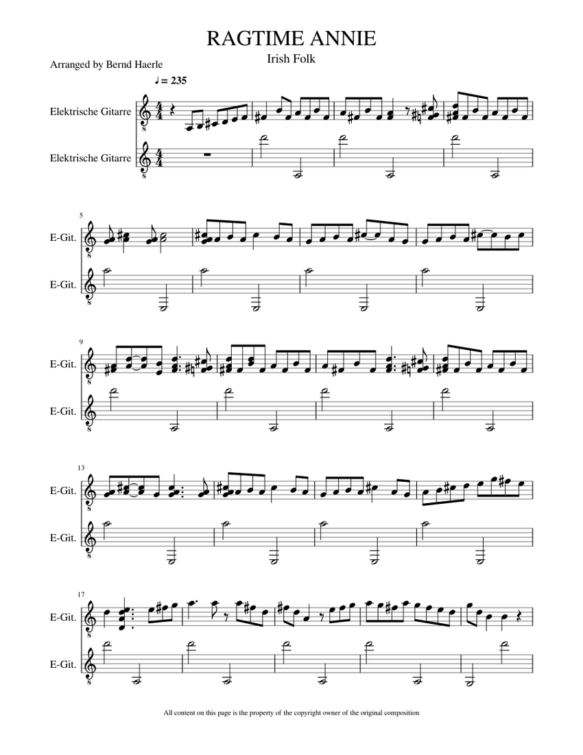RAGTIME ANNIE (for two guitars) Sheet music for Guitar (Mixed Duet ...