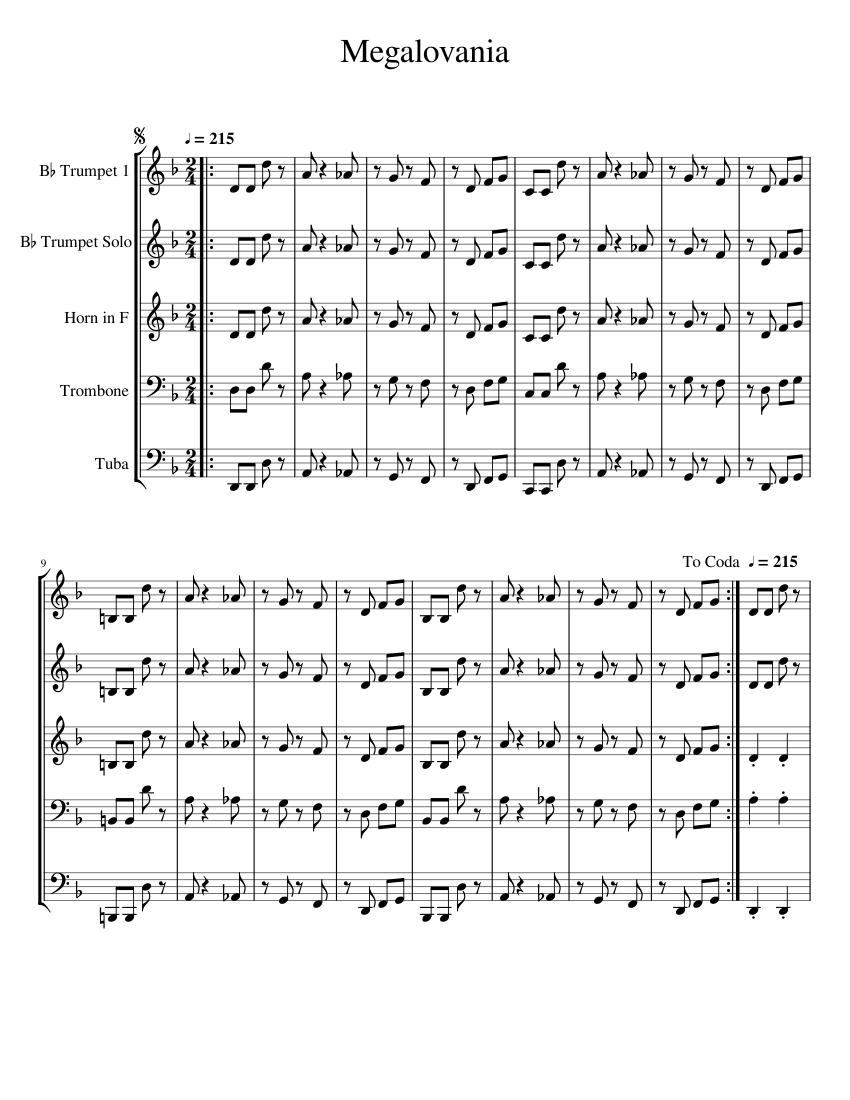 Megalovania Sheet music for Trumpet, French Horn, Trombone, Tuba | Download free in PDF or MIDI ...