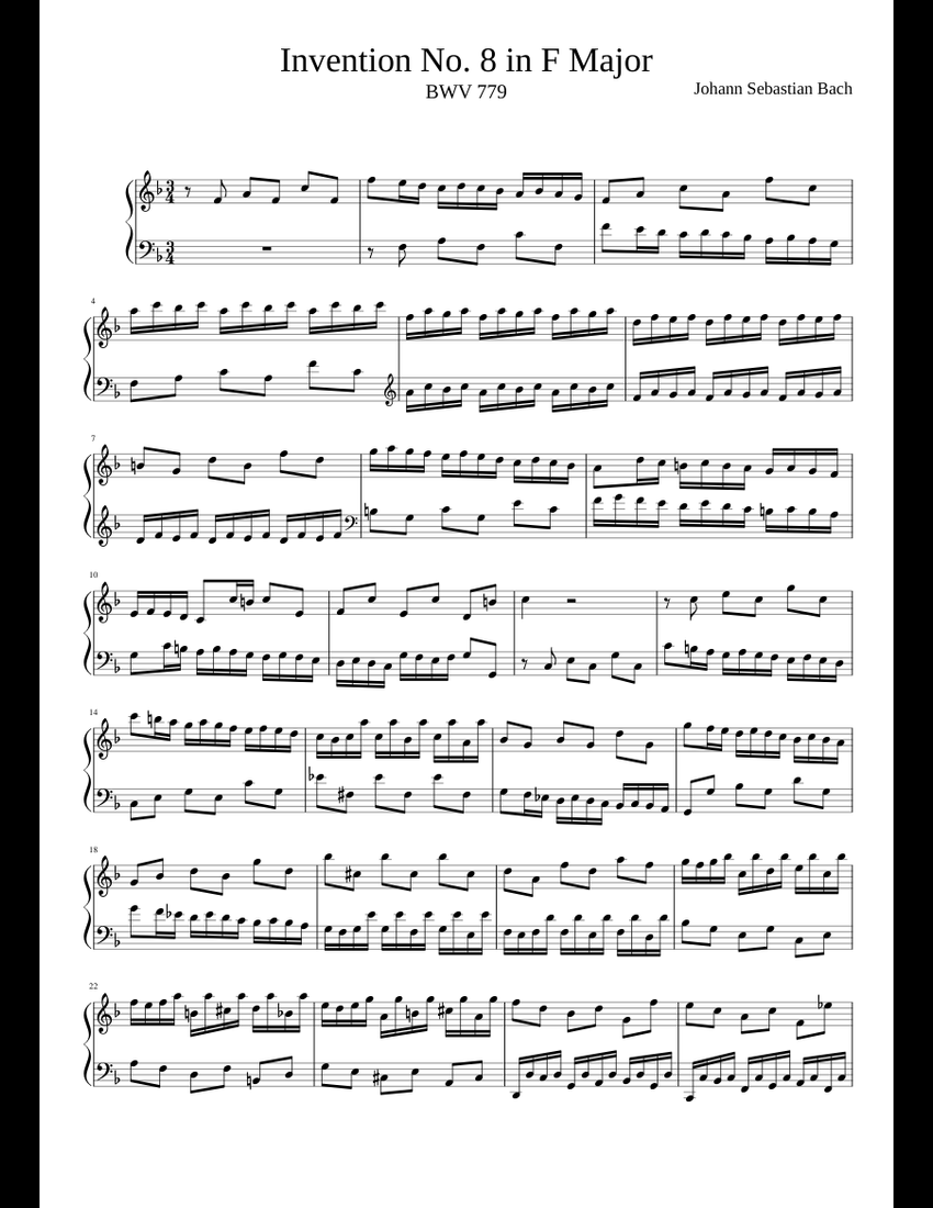 Invention No. 8 in F Major sheet music for Piano download free in PDF ...