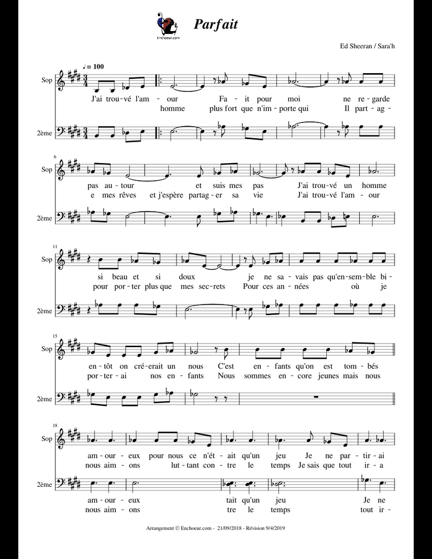 Parfait sheet music for Piano download free in PDF or MIDI