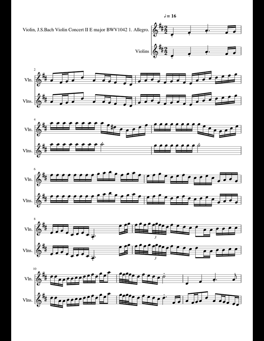 Practice Bach BWV 1042 Bach Violin Concerto No 2 Transposed sheet music for Violin, Strings ...