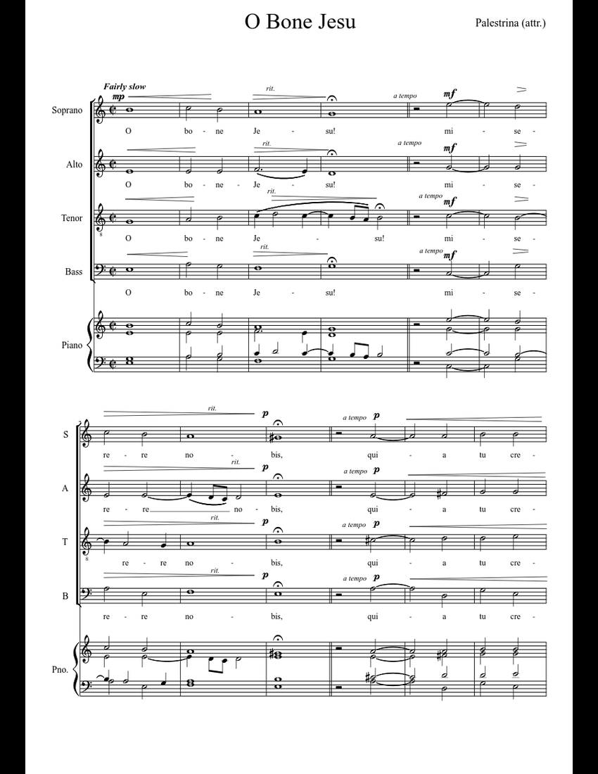 Palestrina O Bone Jesu SATB sheet music download free in PDF or MIDI