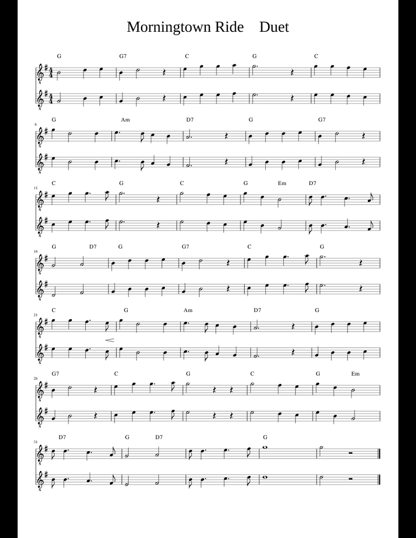 Morningtown Ride Duet sheet music for Guitar download free in PDF or MIDI