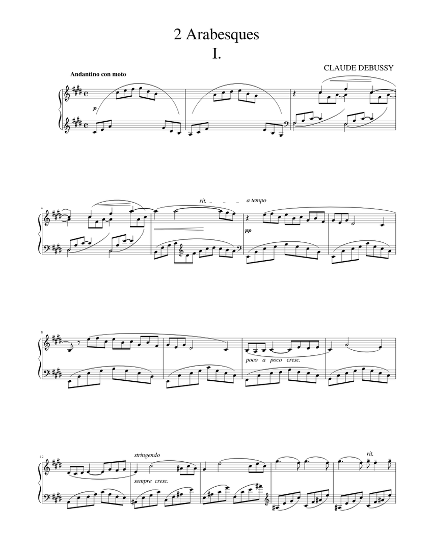 2 Arabesques (C.Debussy) Sheet music for Piano | Download free in PDF or MIDI | Musescore.com