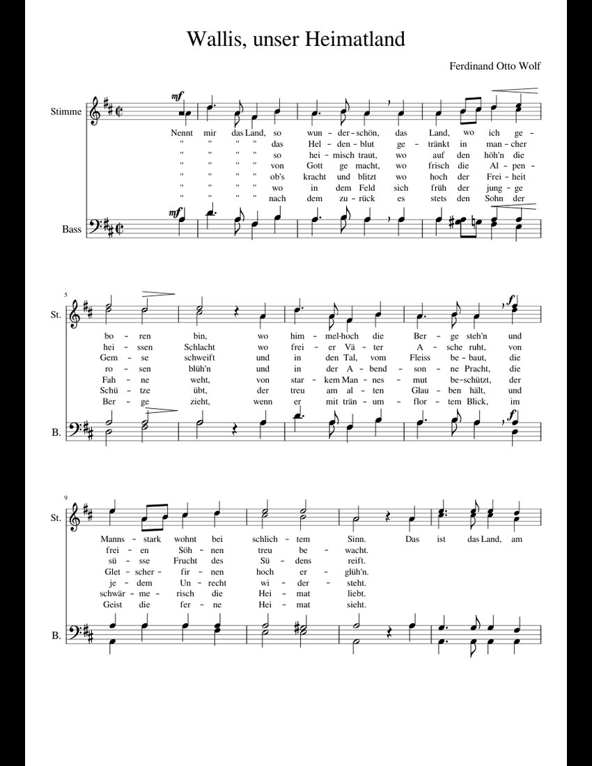 Wallis, unser Heimatland sheet music for Voice download free in PDF or MIDI