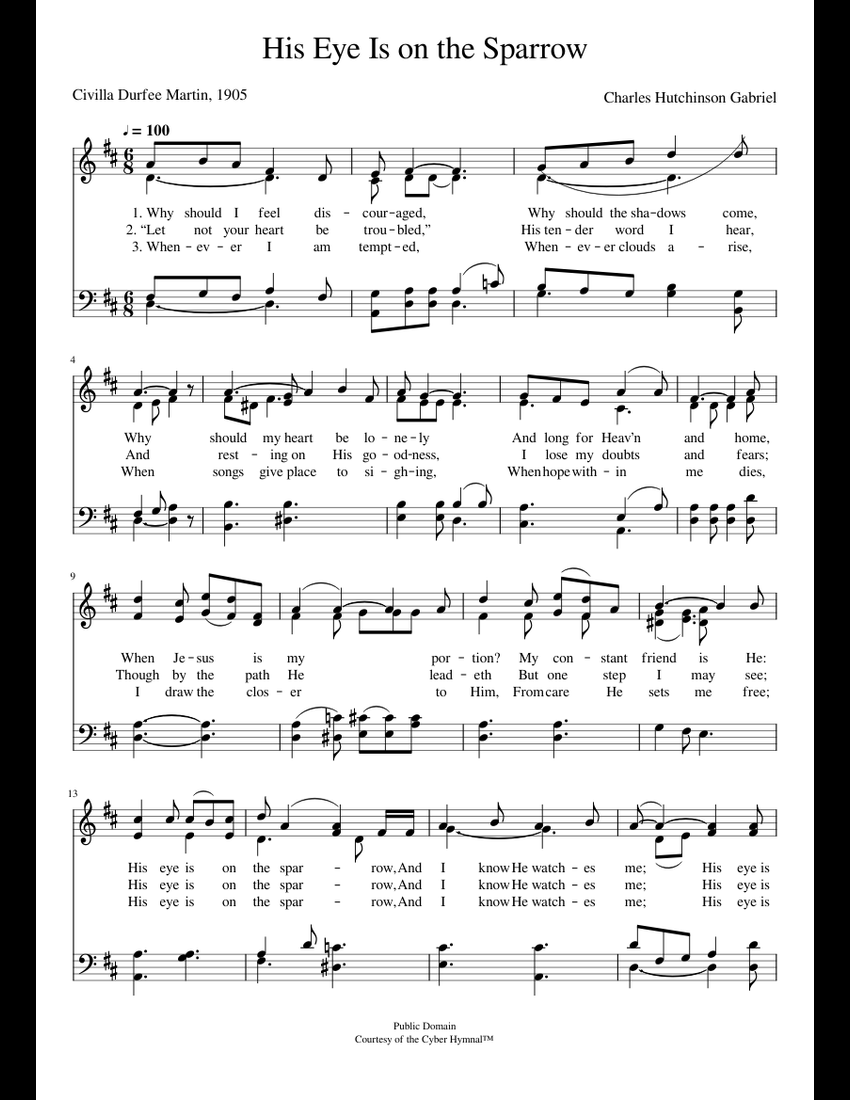 His eye is on the sparrow - Charles H. Gabriel sheet music download free in PDF or MIDI