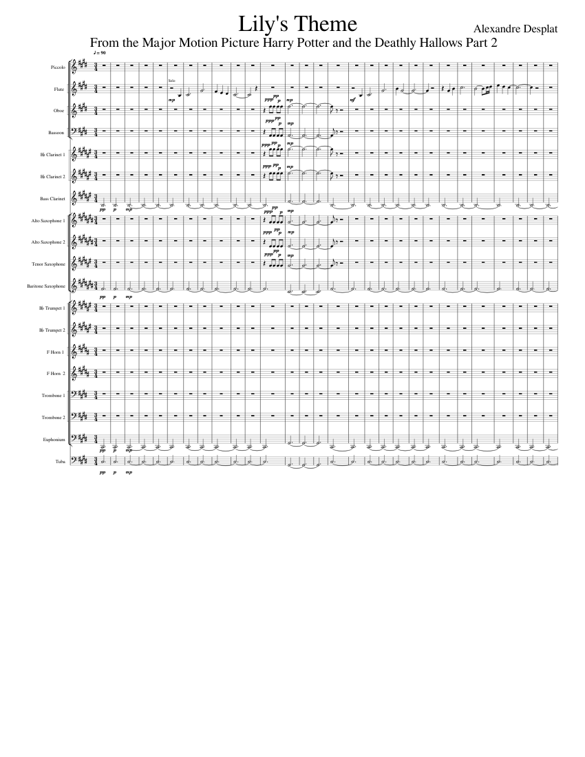 Lilys Theme Sheet Music For Flute Clarinet Piccolo Oboe Download