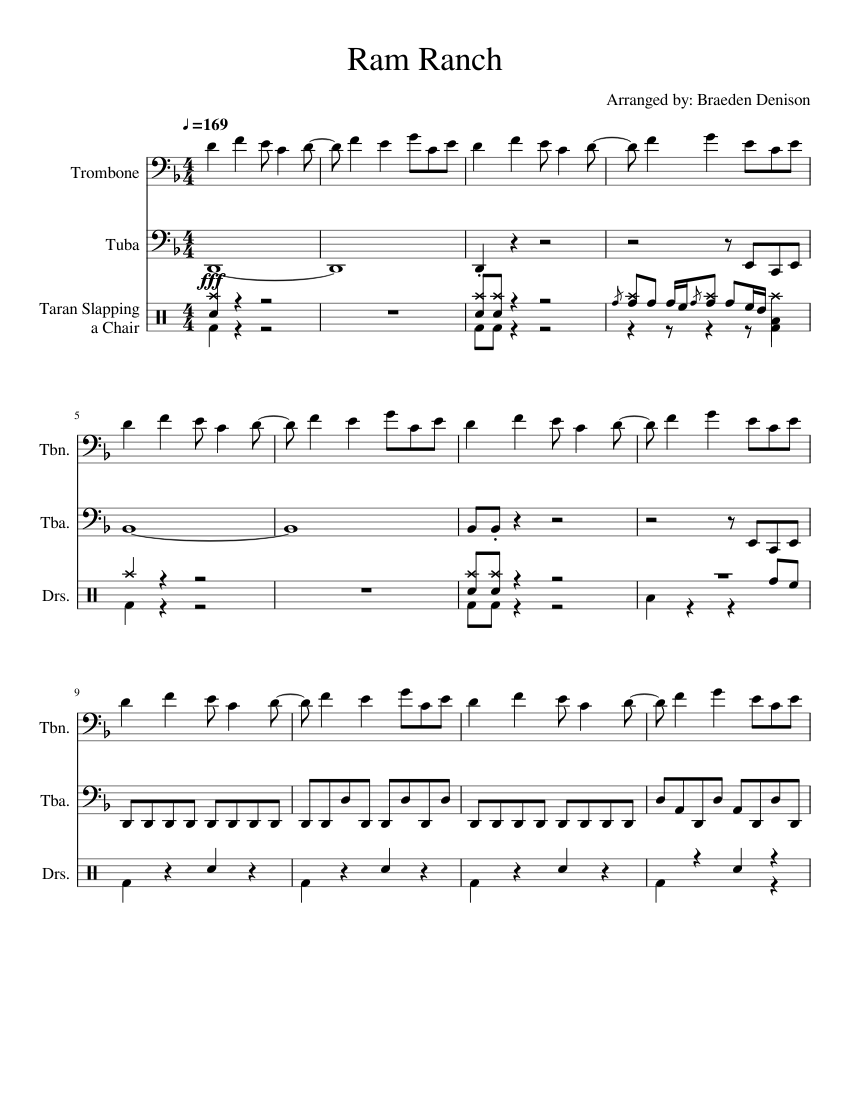 Ram Ranch Sheet music for Trombone, Drum Group, Tuba (Mixed Trio ...