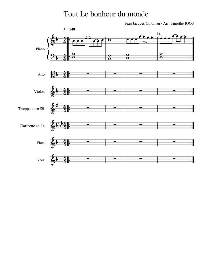 Tout le bonheur du Monde Sheet music for Piano, Trumpet (In B Flat ...