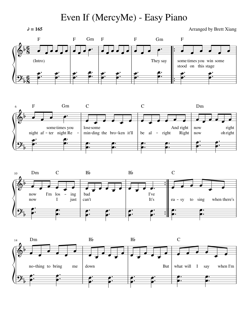 Even If MercyMe Easy Piano Sheet music for Piano (Solo) | Musescore.com